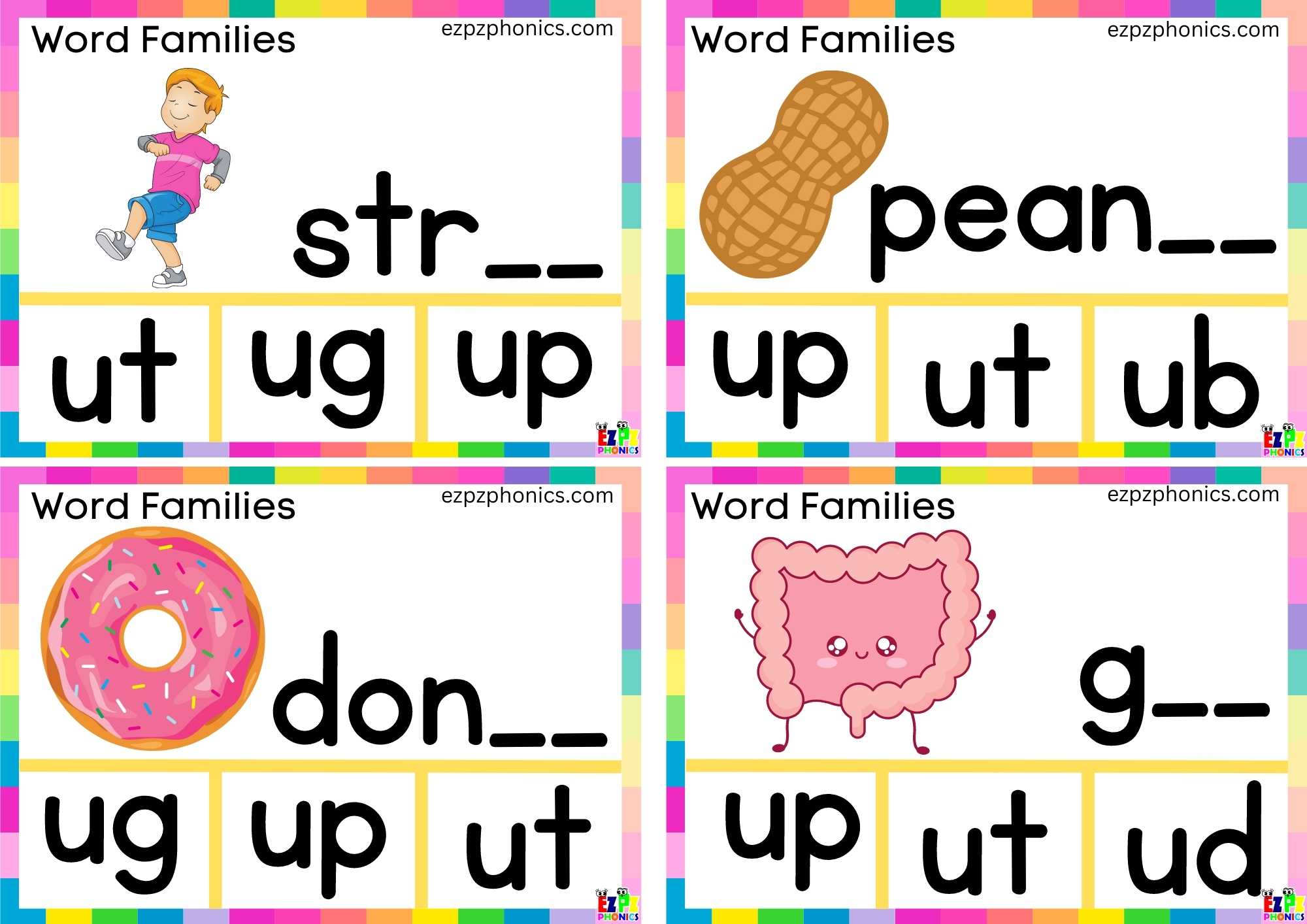 Finish the word and clip the correct letters Clip cards group 2 Word Family ut - ezpzphonics.com
